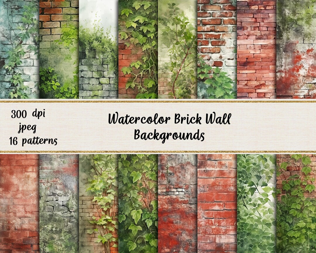 Watercolor Brick Wall and Moss Digital Papers - Etsy