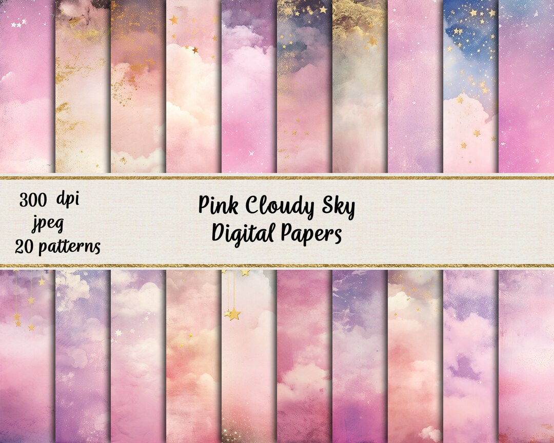 Pink Cloudy Sky Digital Papers - Etsy