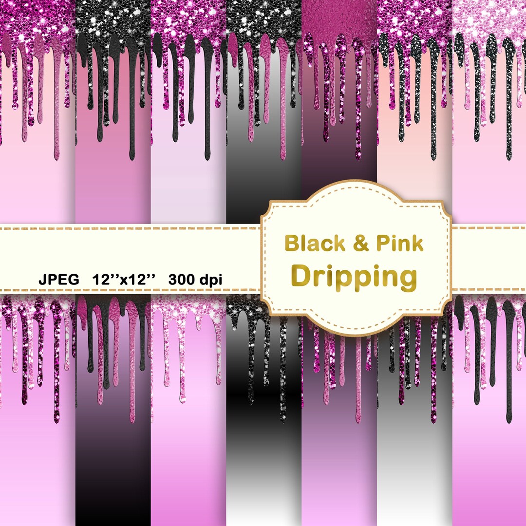 Pink and Black Dripping Digital Papers - Etsy
