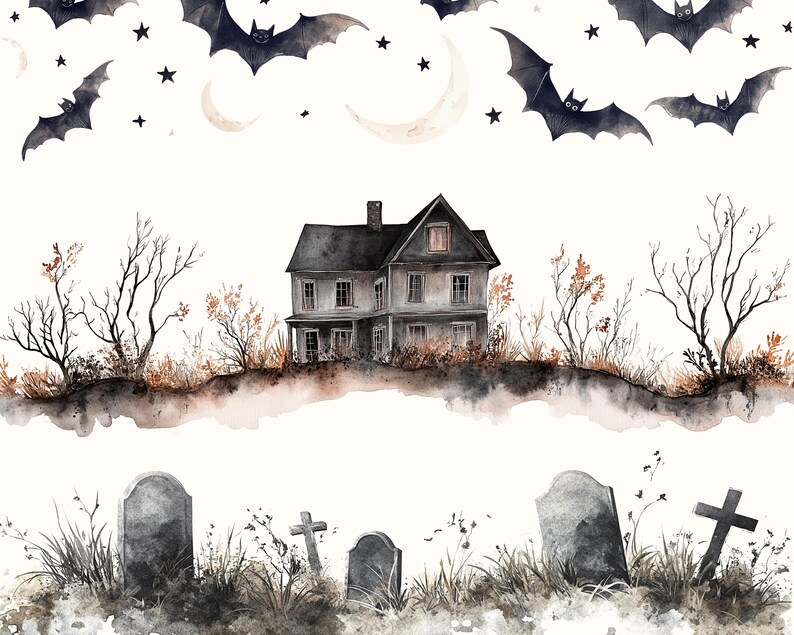 Spooky Halloween Watercolor Clipart Borders: Pumpkins, Ghosts, Cats ...