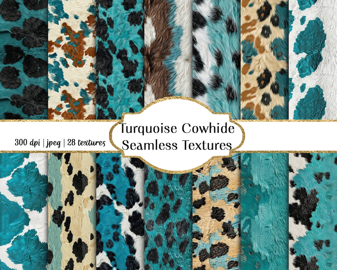 Turquoise Cowhide Textures, Printable Seamless Patterns, Commercial Use ...