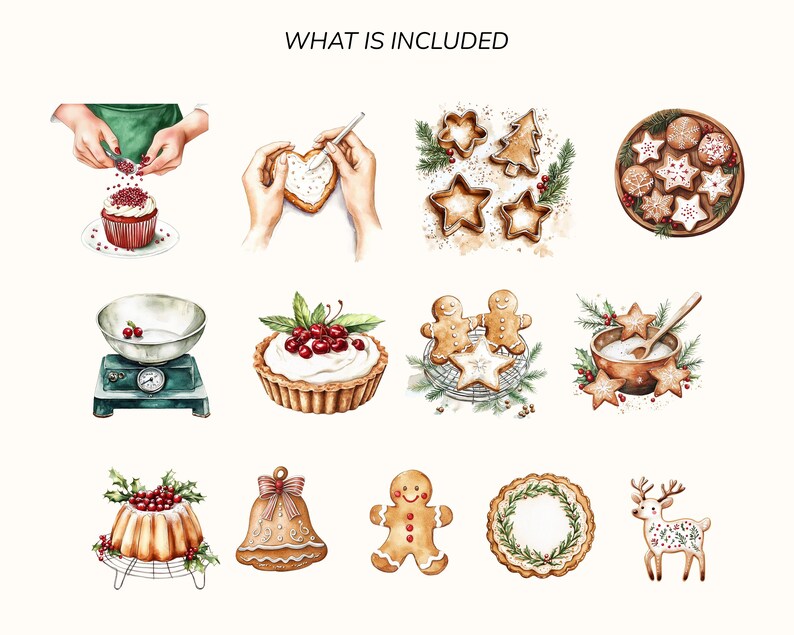 Christmas Baking Clipart: Watercolor Gingerbread Cookies PNG Set ...