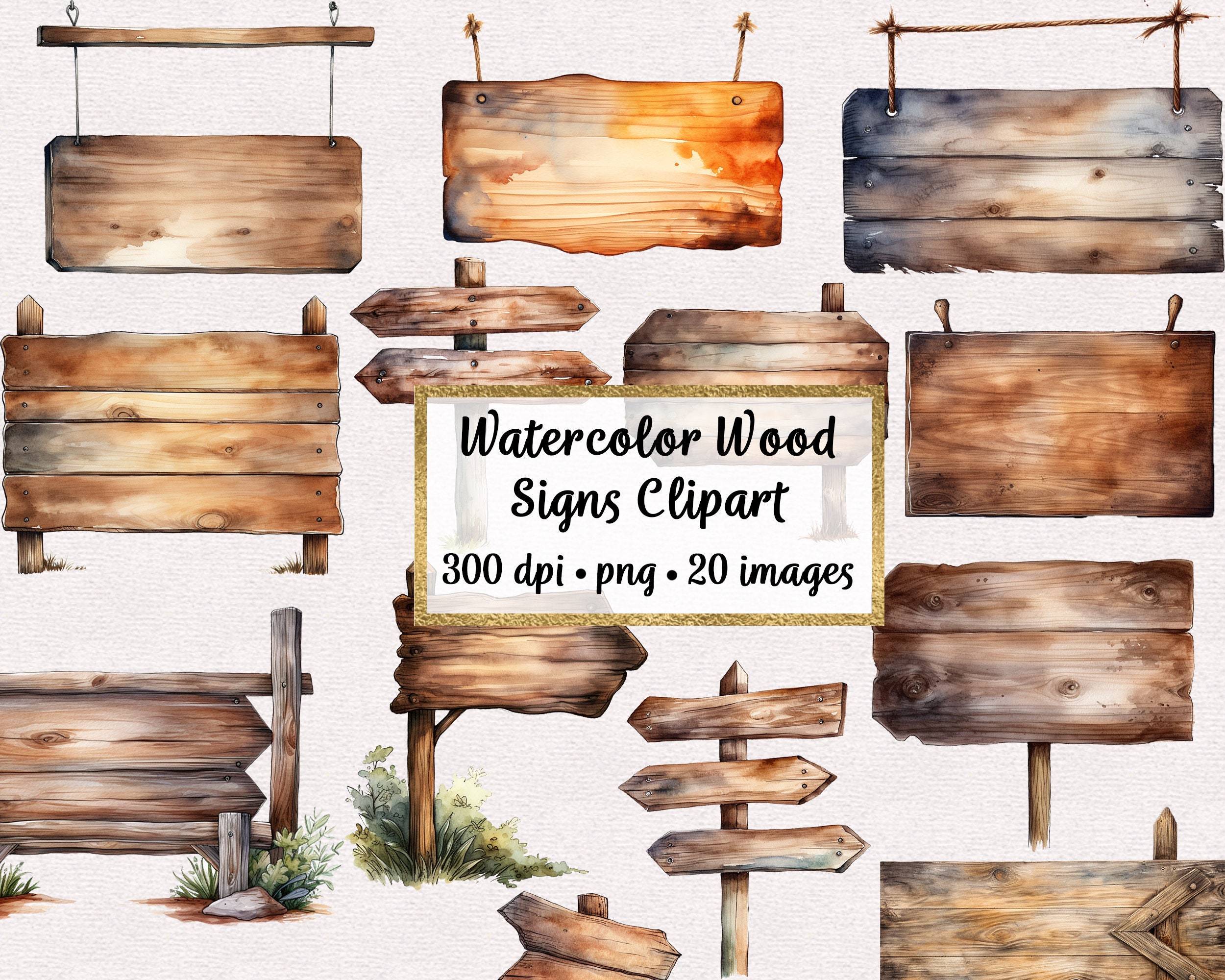 Watercolor Wood Signs Clipart, Printable Wood Signs Clip Art ...