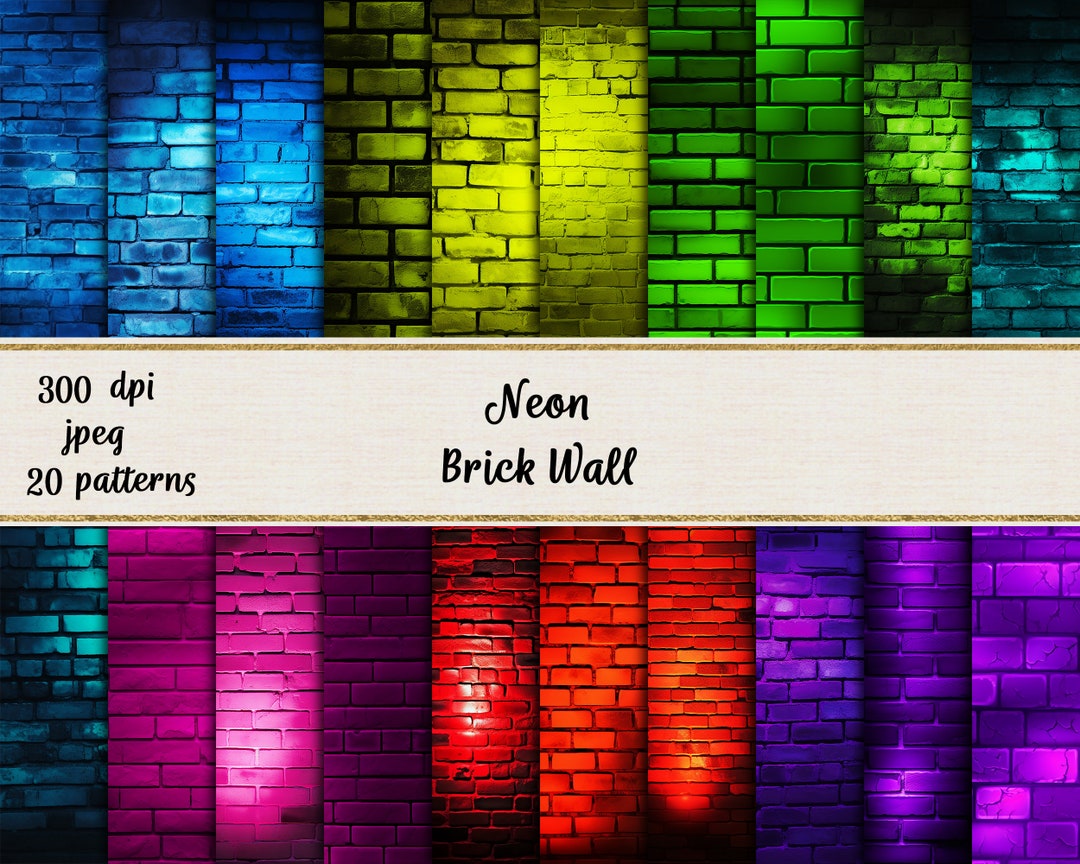 Neon Brick Wall Digital Papers - Etsy