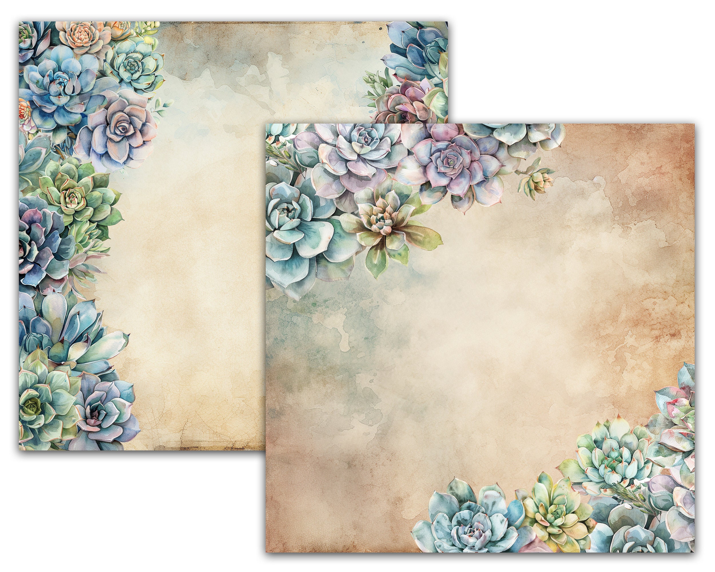Watercolor Succulents Borders, Printable Journal Pages, Commercial Use ...