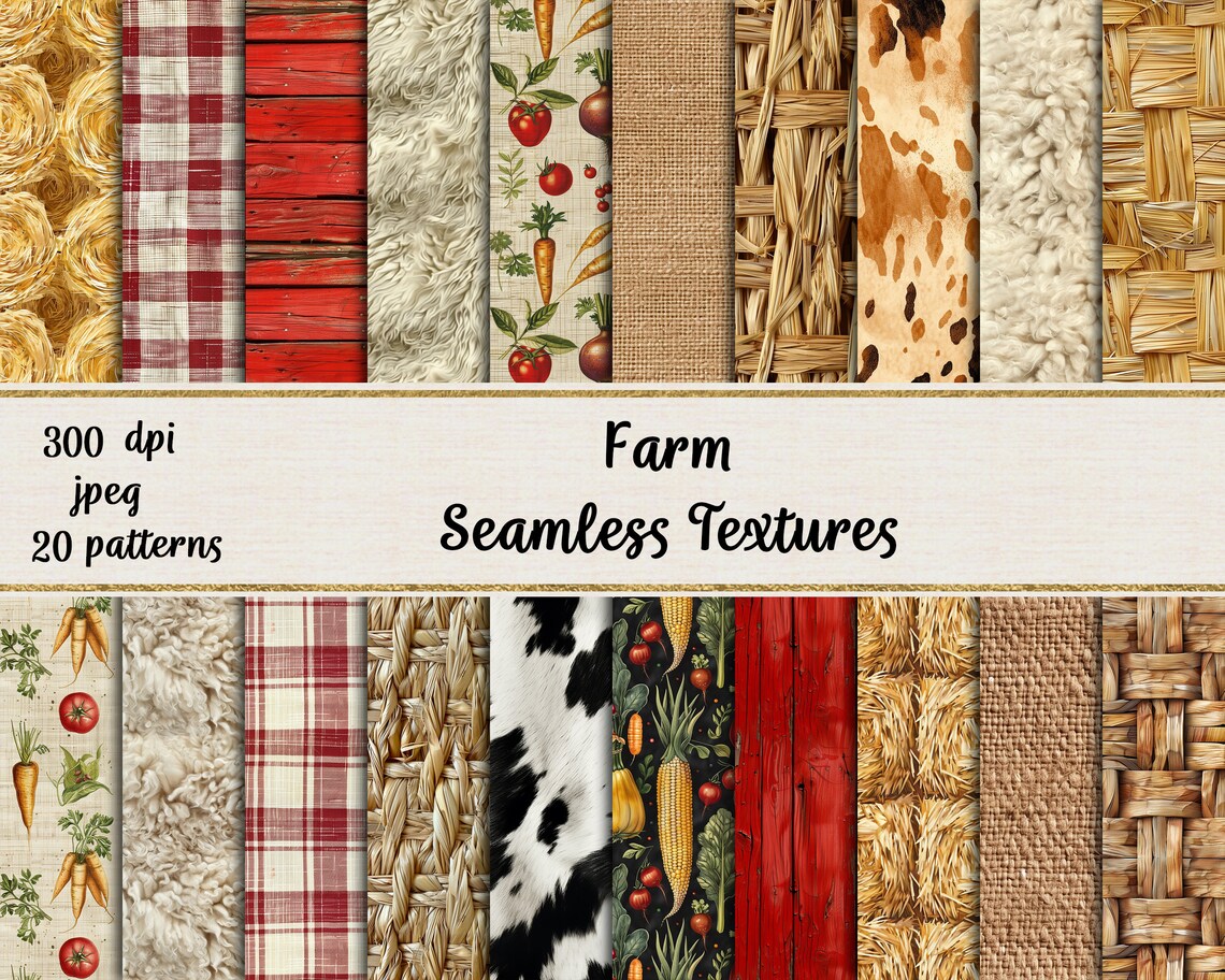 Farm Textures, Seamless Patterns, Printable Scrapbook Paper, Instant ...