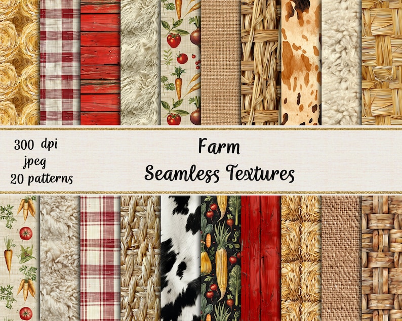 Farm Textures, Seamless Patterns, Printable Scrapbook Paper, Instant ...