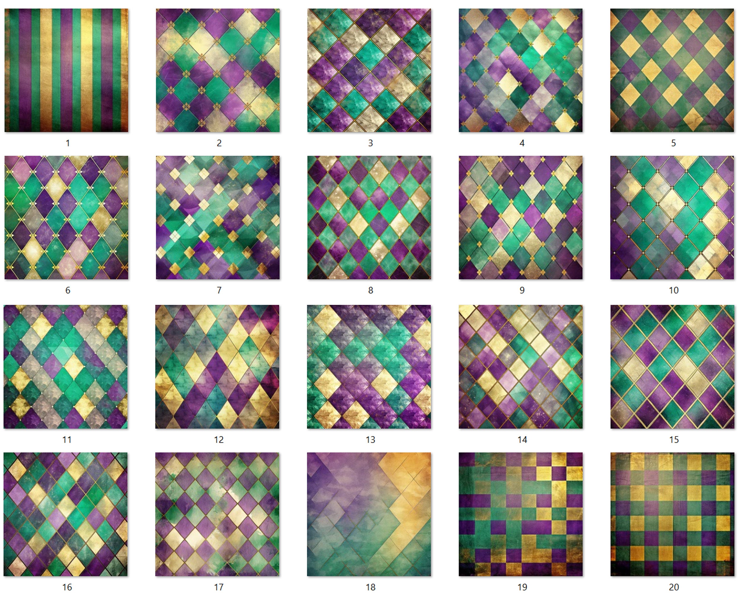 Mardi Gras Checkered Patterns Grunge Digital Papers - Etsy