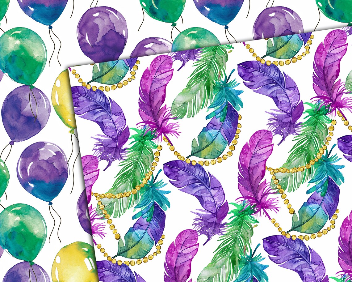 Watercolor Mardi Gras Seamless Patterns - Etsy
