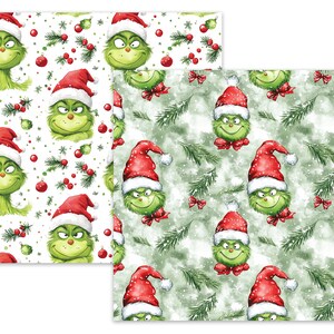 Watercolor Christmas Grinch, Printable Scrapbook Paper, Seamless ...