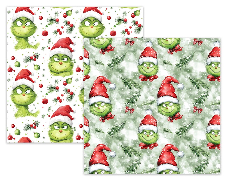 Watercolor Christmas Grinch, Printable Scrapbook Paper, Seamless ...