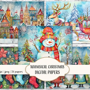 Watercolor Whimsical Christmas, Junk Journal Pages, Printable Scrapbook ...