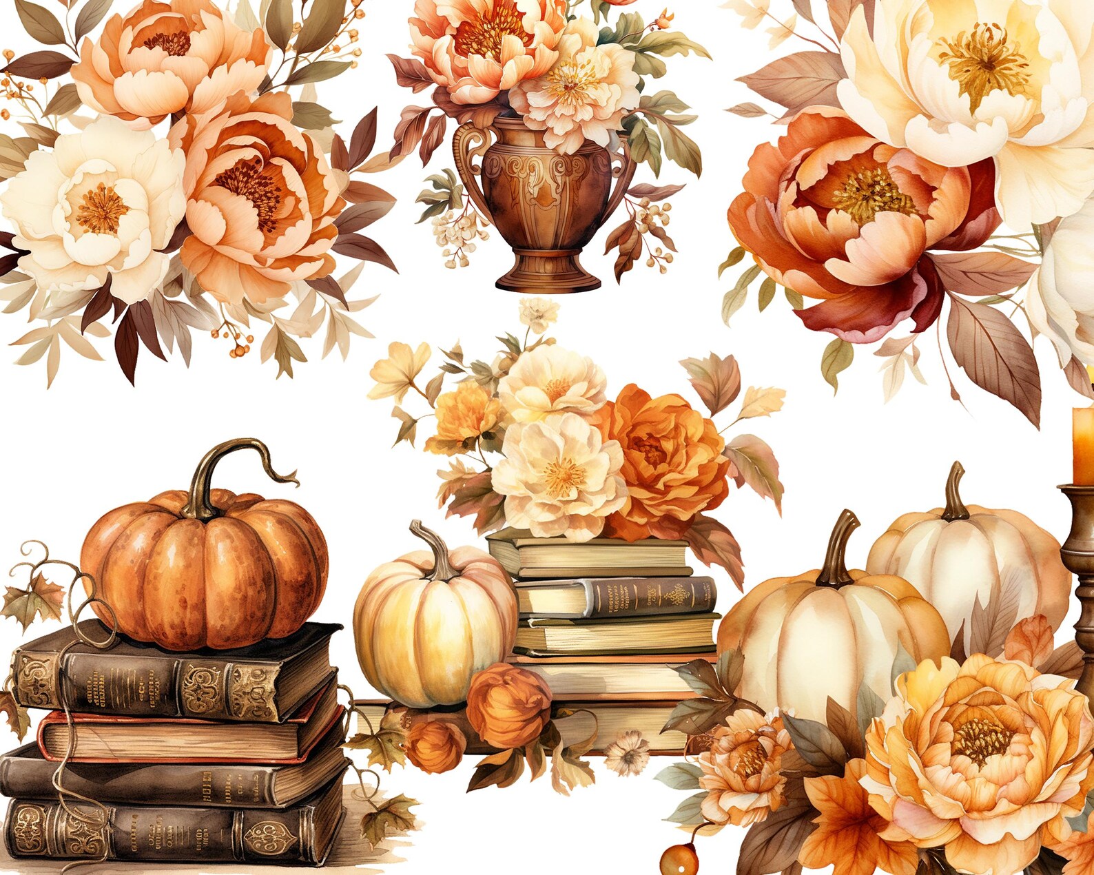 Watercolor Autumn Books Clipart, Printable Fall Books, Pumpkins and ...