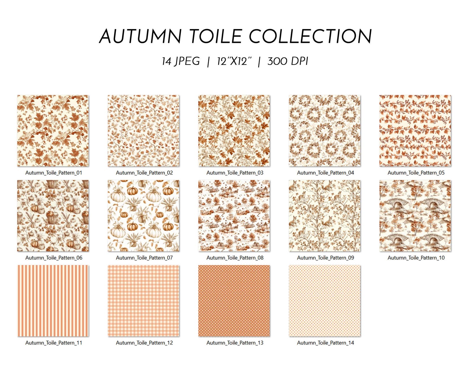 Autumn Toile Seamless Patterns: Vintage Fall Harvest Designs (digital ...