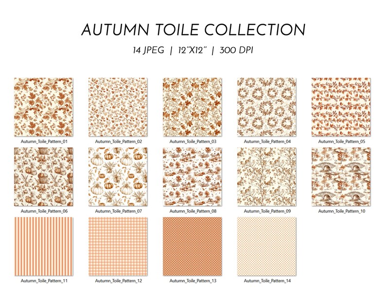 Autumn Toile Seamless Patterns: Vintage Fall Harvest Designs (digital ...