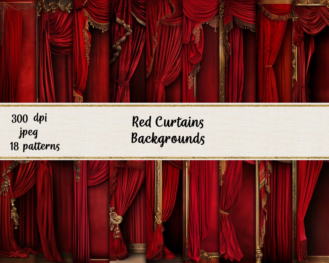 Red Curtains Digital Papers, Theater Stage Backgrounds, Printable ...