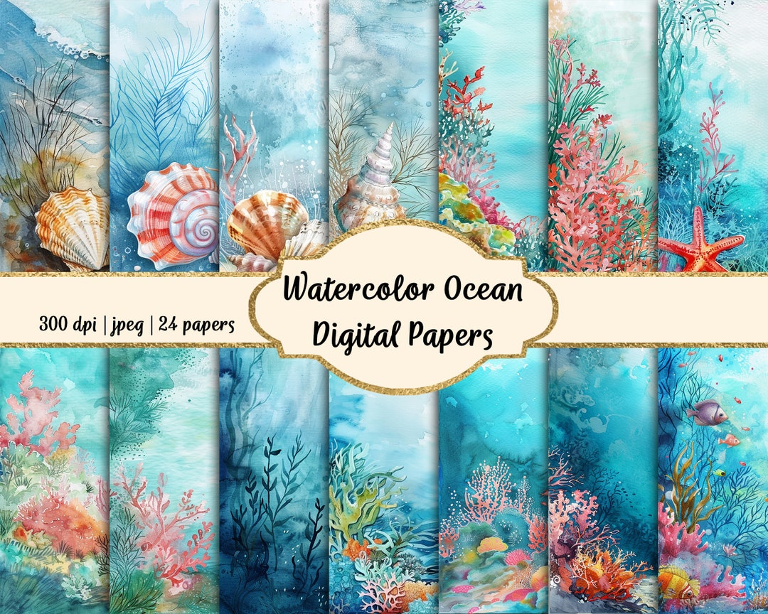 Watercolor Ocean Digital Papers, Under the Sea Backgrounds, Commercial ...