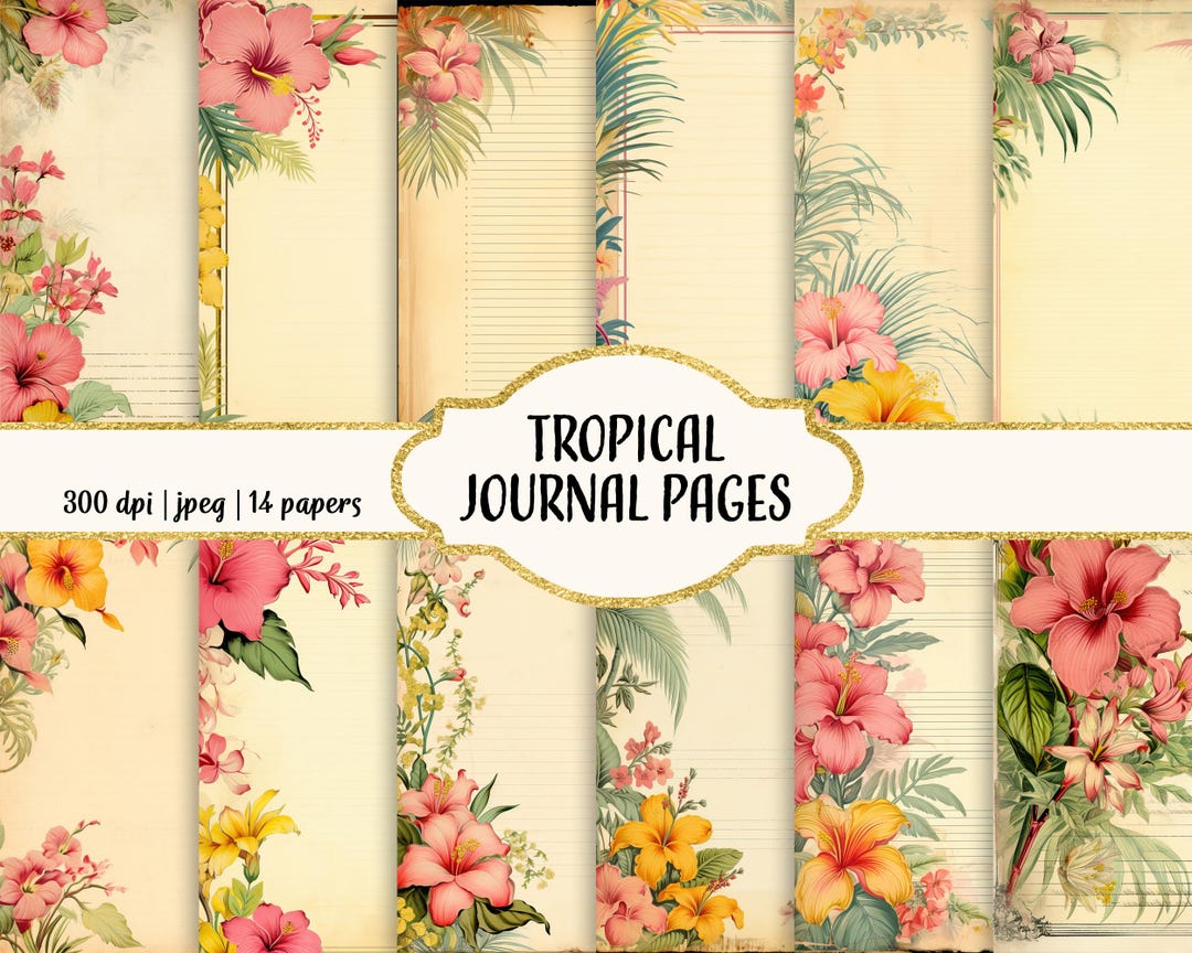 Tropical Journal Pages, Printable Scrapbook Paper, Instant Download ...