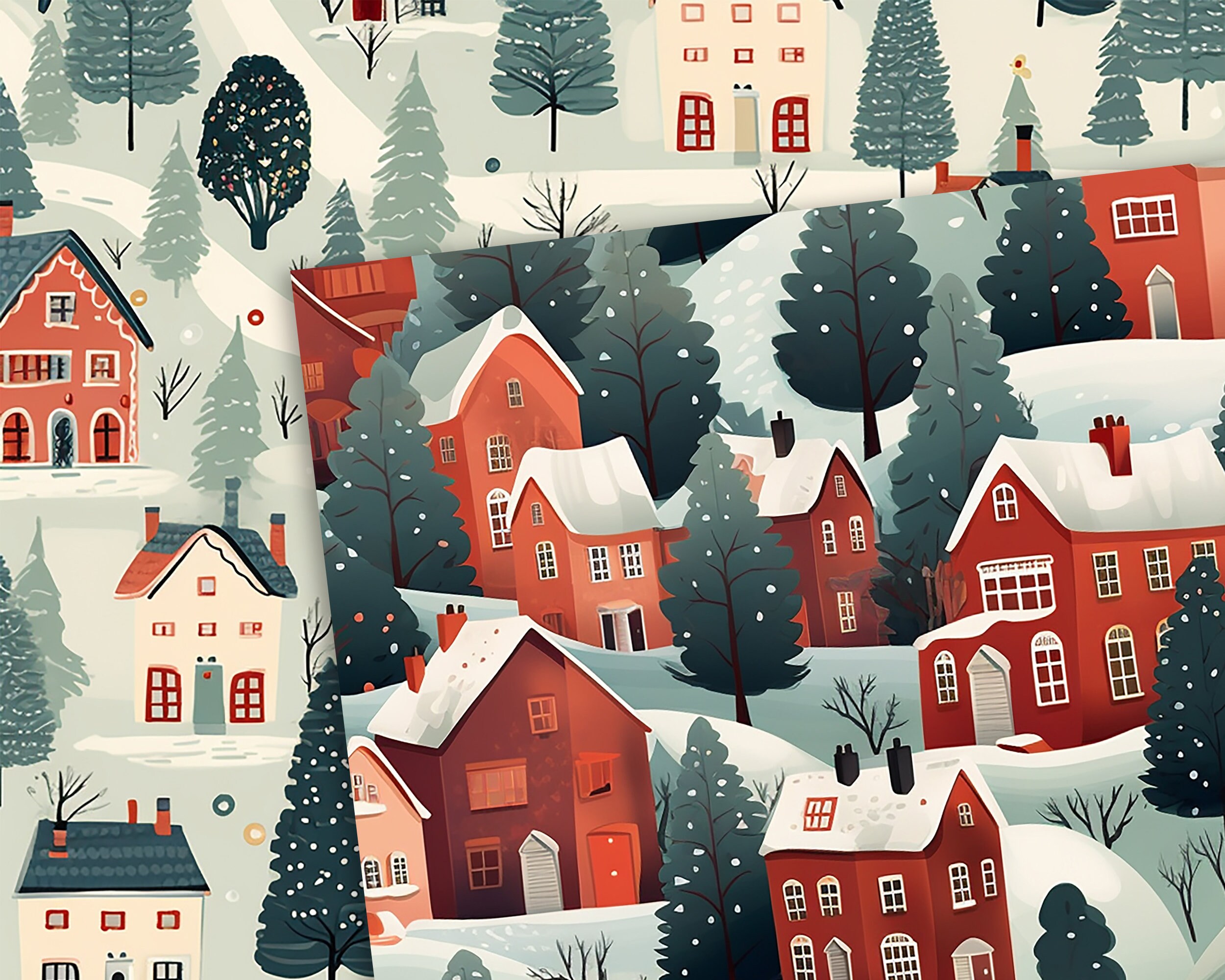 Snowy Christmas Villages Digital Papers - Etsy