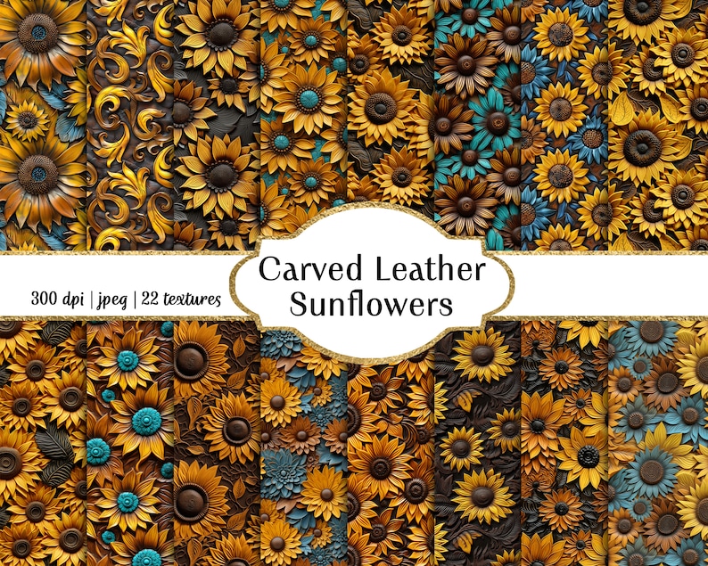 Carved Leather Sunflowers, Seamless Textures, Commercial Use - Etsy