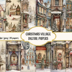Christmas Village Digital Papers, Printable Scrapbook Paper, Christmas ...