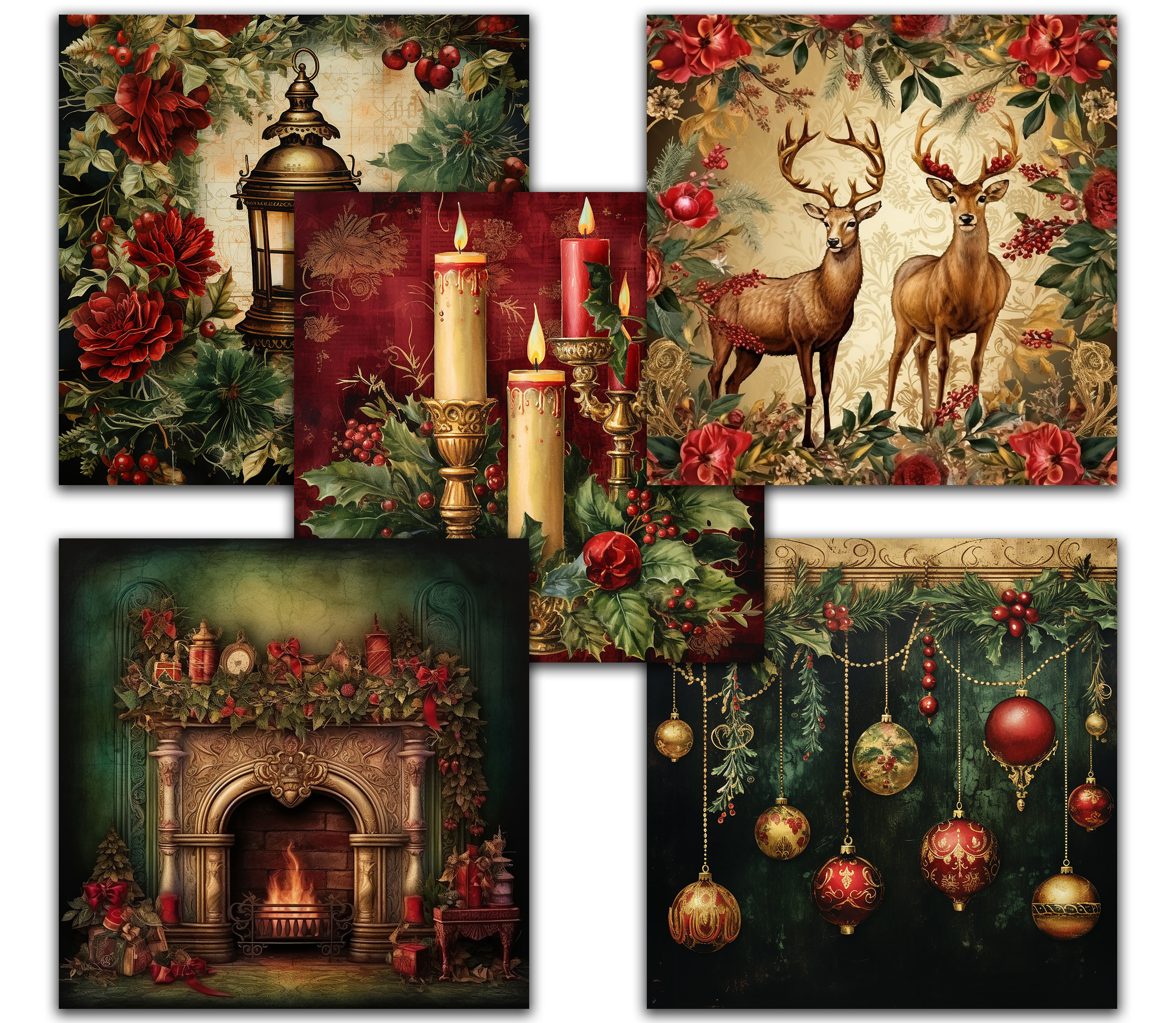 Classic Christmas Printable Decoupage Digital Papers - Etsy