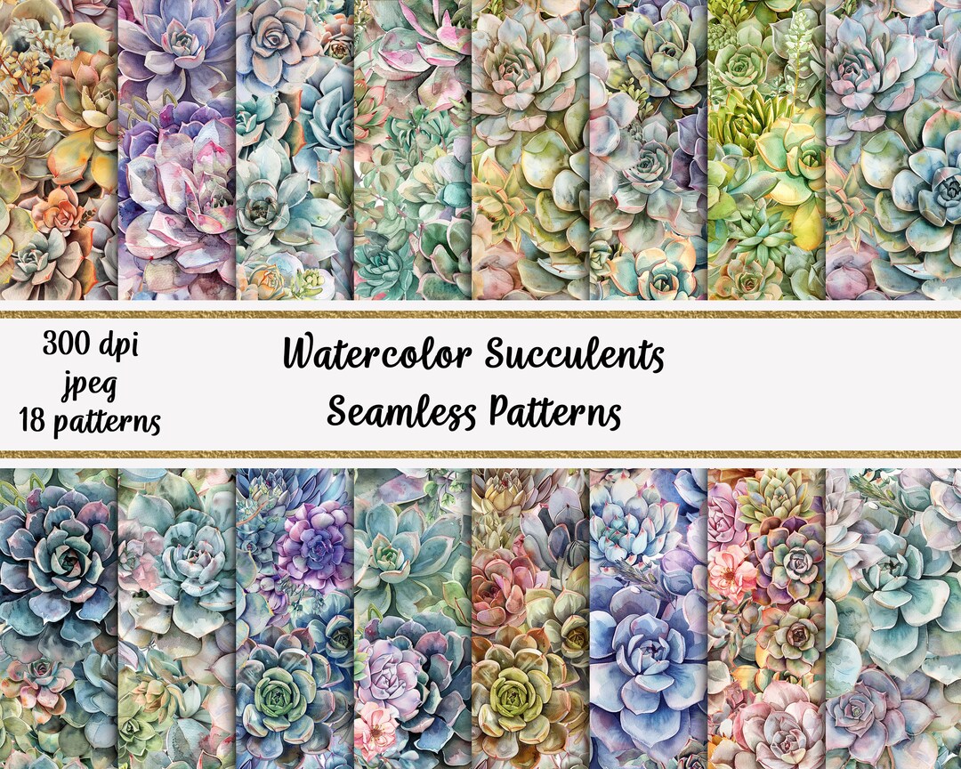 Watercolor Succulents Seamless Patterns, Commercial Use - Etsy