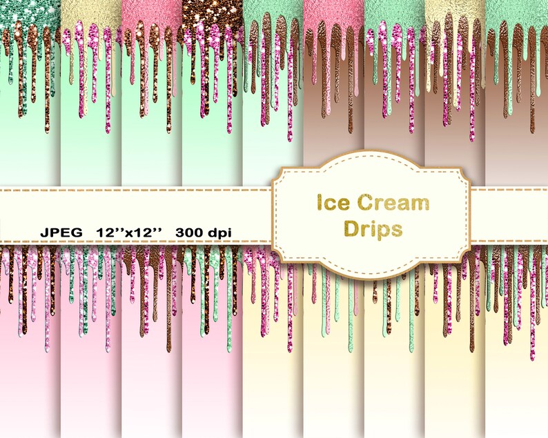 Ice Cream Drips Digital Papers - Etsy