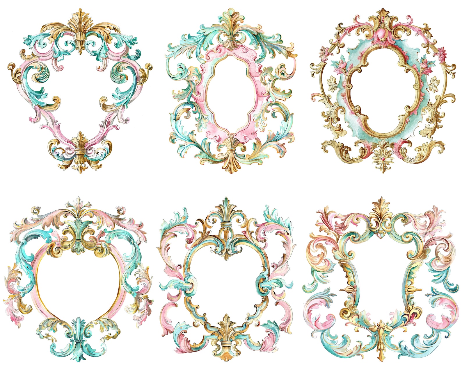Watercolor French Rococo Frames Clipart, Commercial Use - Etsy