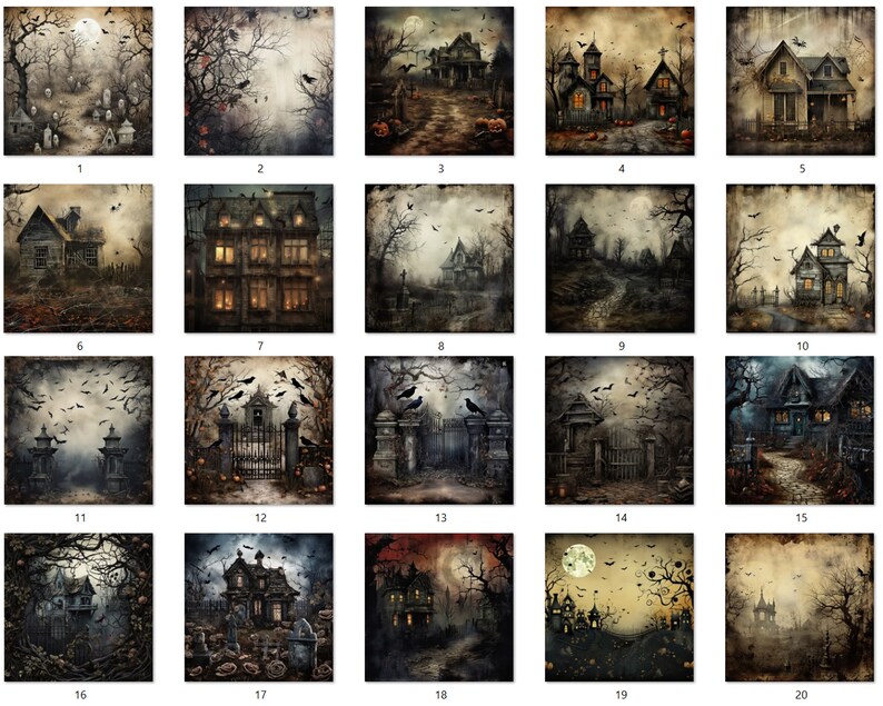 Haunted Houses Digital Papers, Printable Scrapbook Paper, Halloween ...
