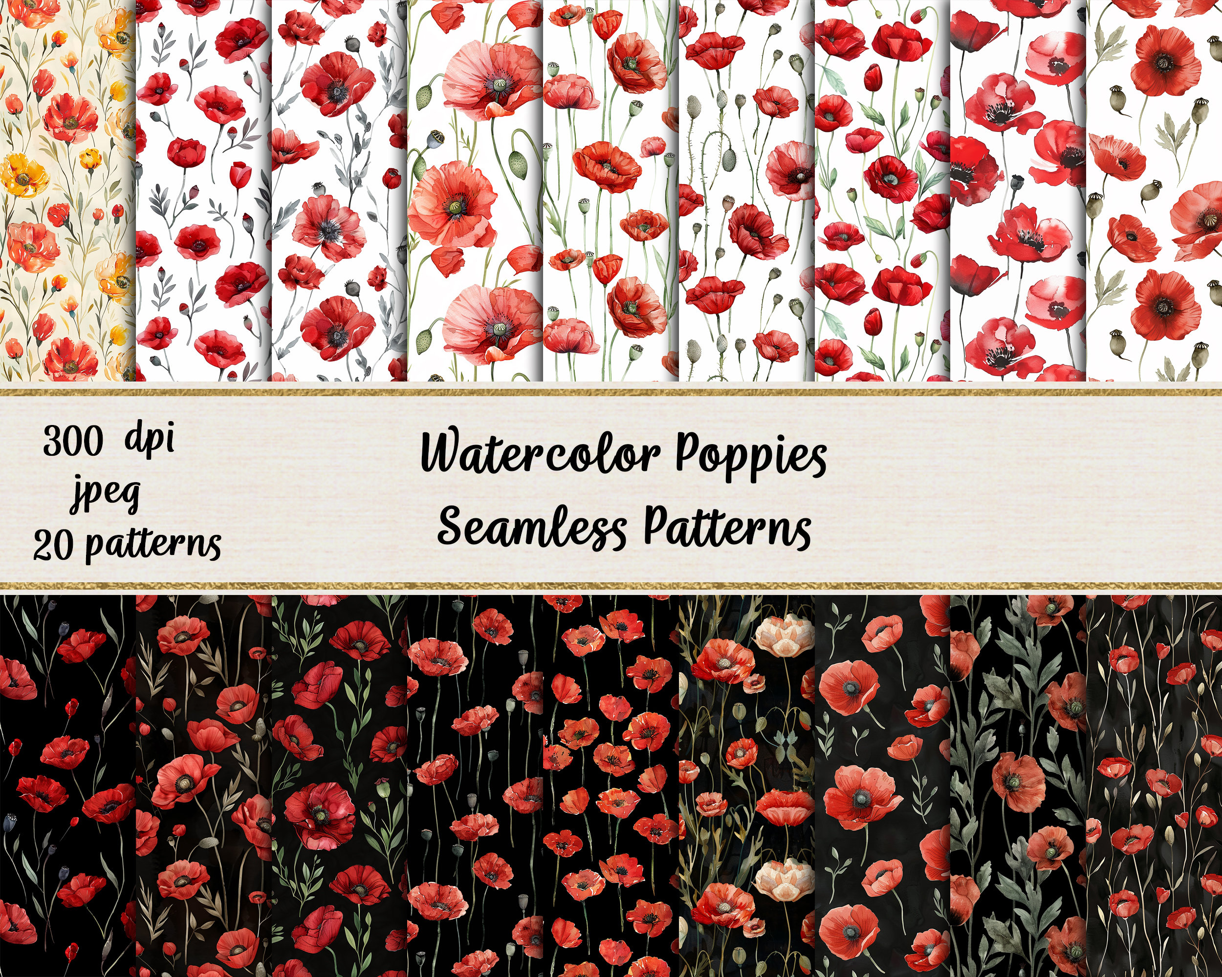 Watercolor Poppies Seamless Patterns - Etsy