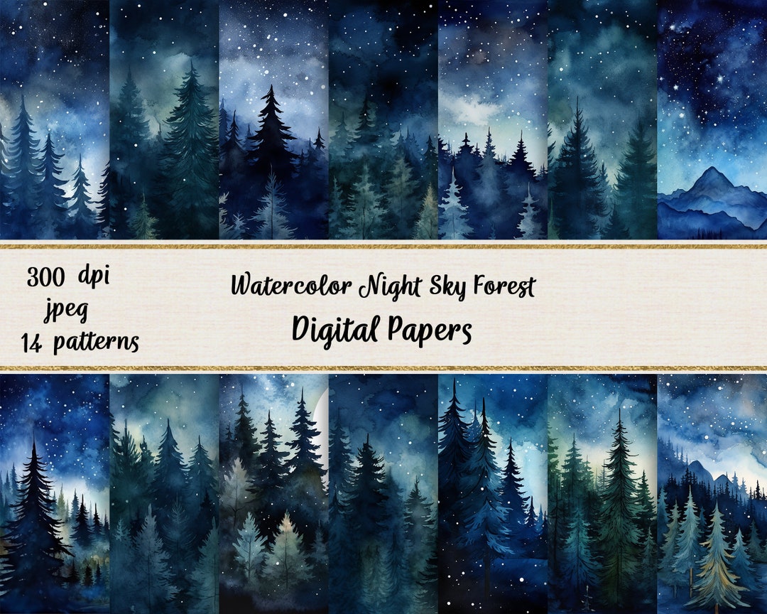 Watercolor Night Sky Forest Digital Papers - Etsy