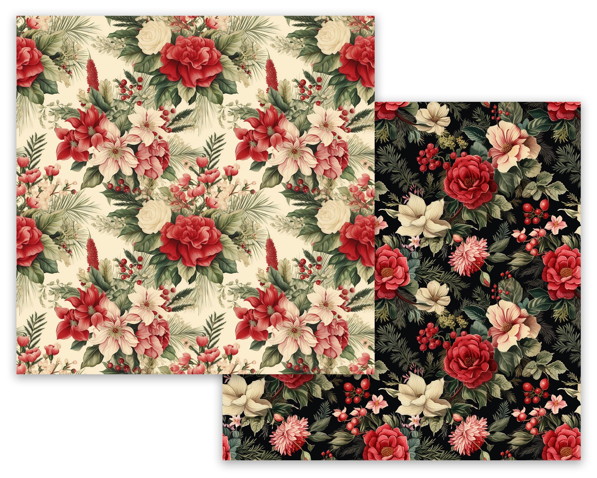 Watercolor Christmas Flowers, Seamless Patterns, Printable Scrapbook ...