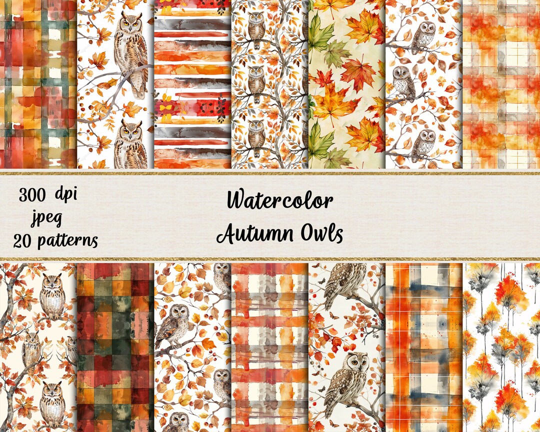 Watercolor Autumn Owls Seamless Patterns - Etsy