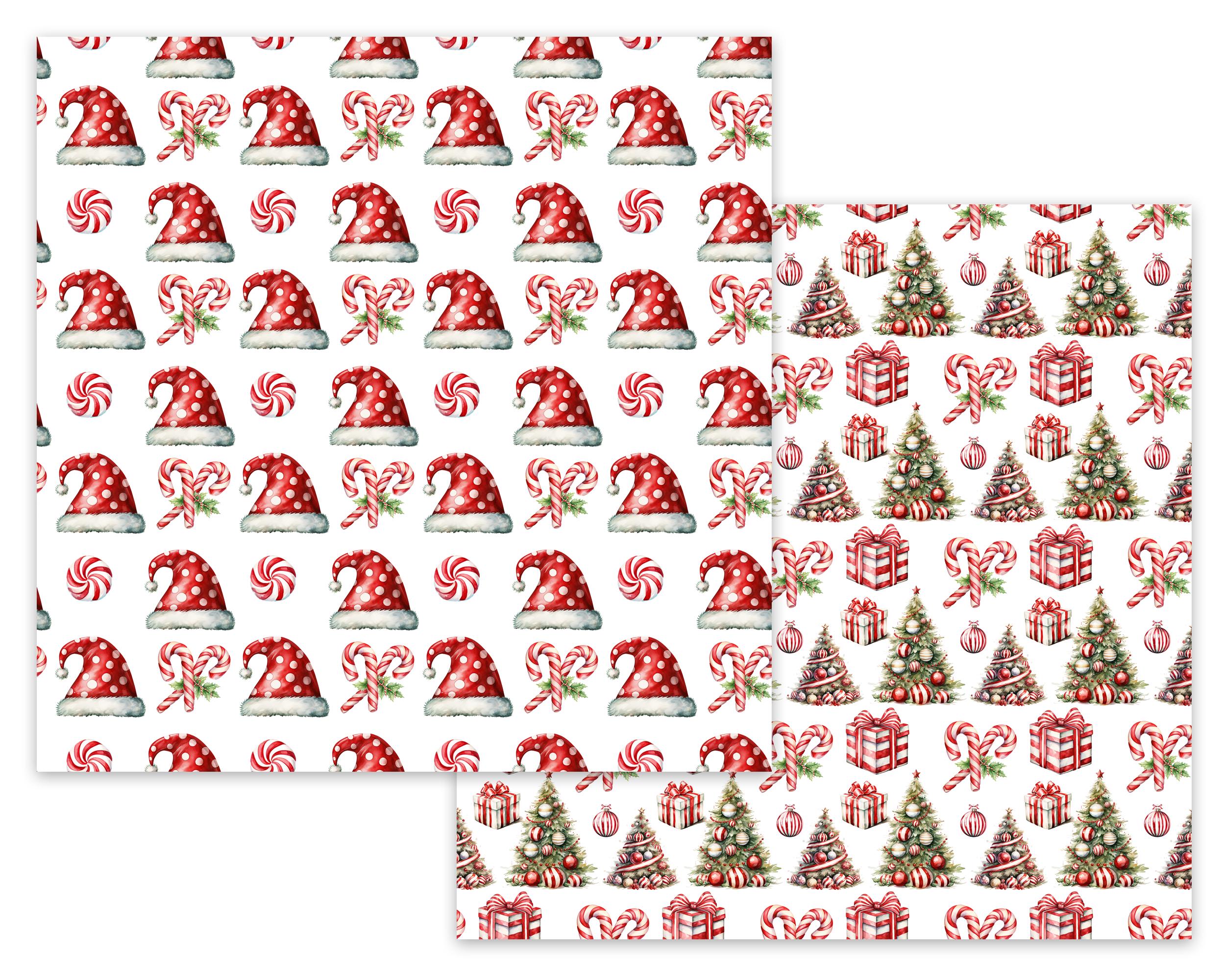 Watercolor Candy Cane Patterns, Printable Scrapbook Paper, Christmas ...
