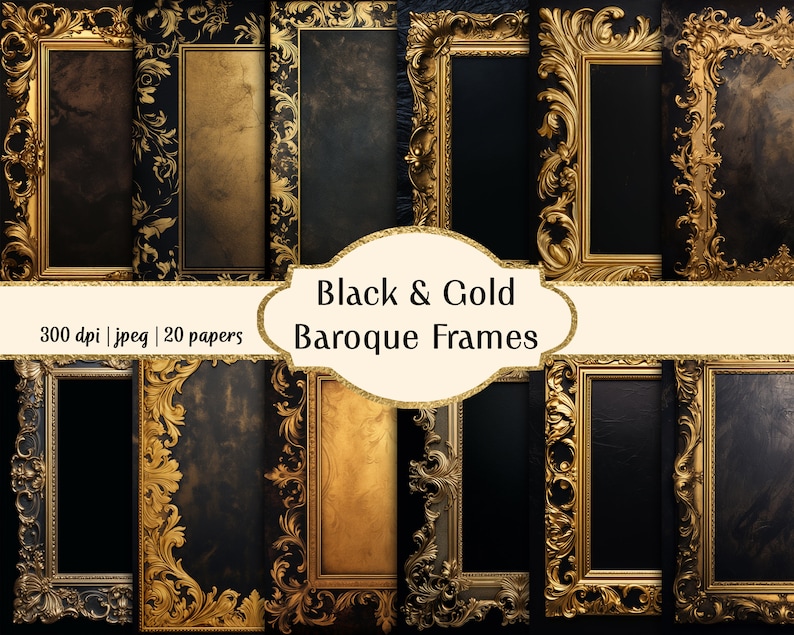 Gold and Black Antique Baroque Frames Digital Papers, Commercial Use - Etsy