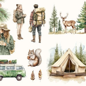 Watercolor Camping Clipart: Rustic Forest PNG Bundle (commercial Use ...