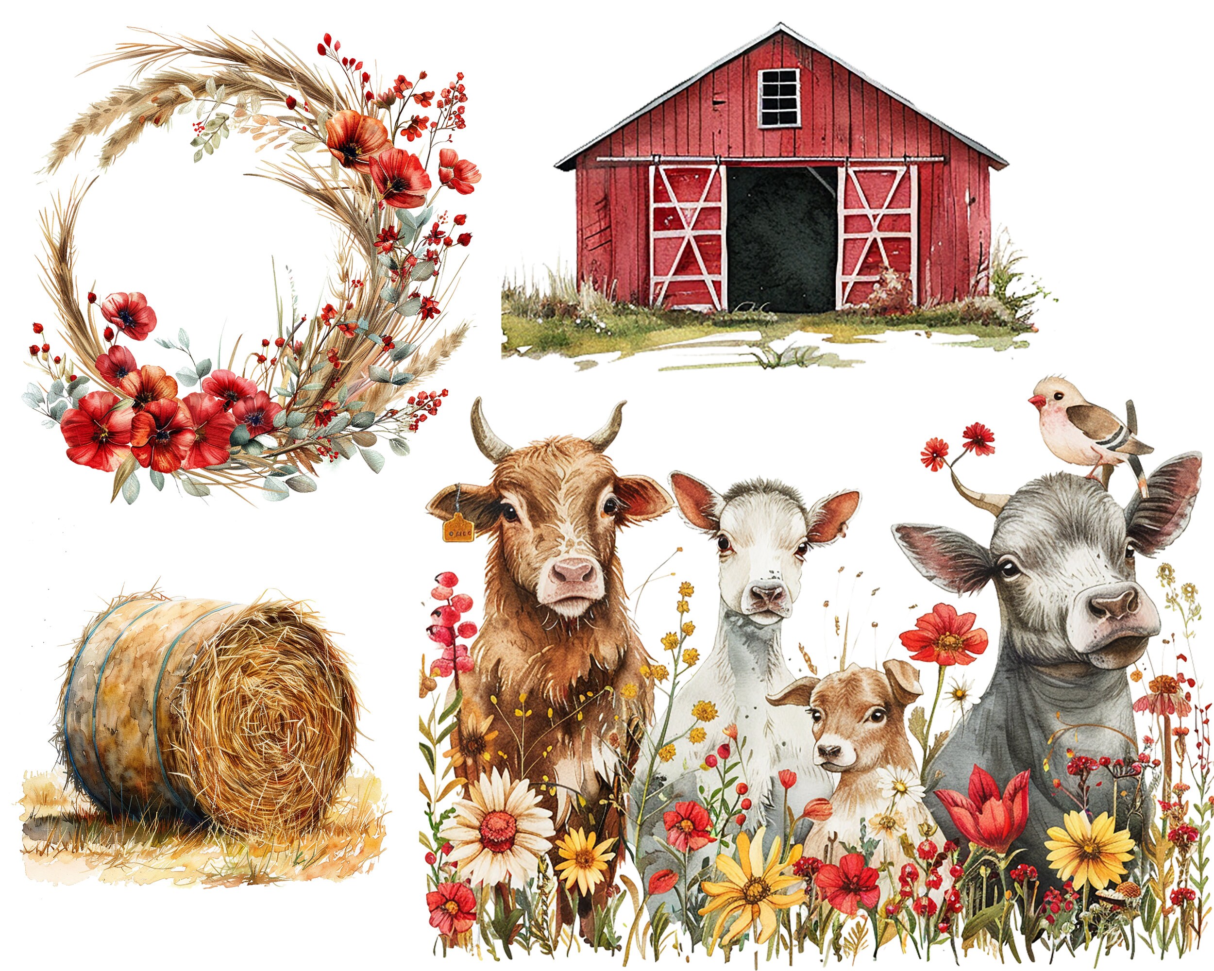 Watercolor Farm Animals Clipart - Etsy