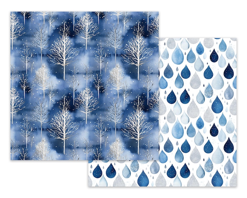 Watercolor Blue Winter, Seamless Patterns, Printable Scrapbook Paper ...