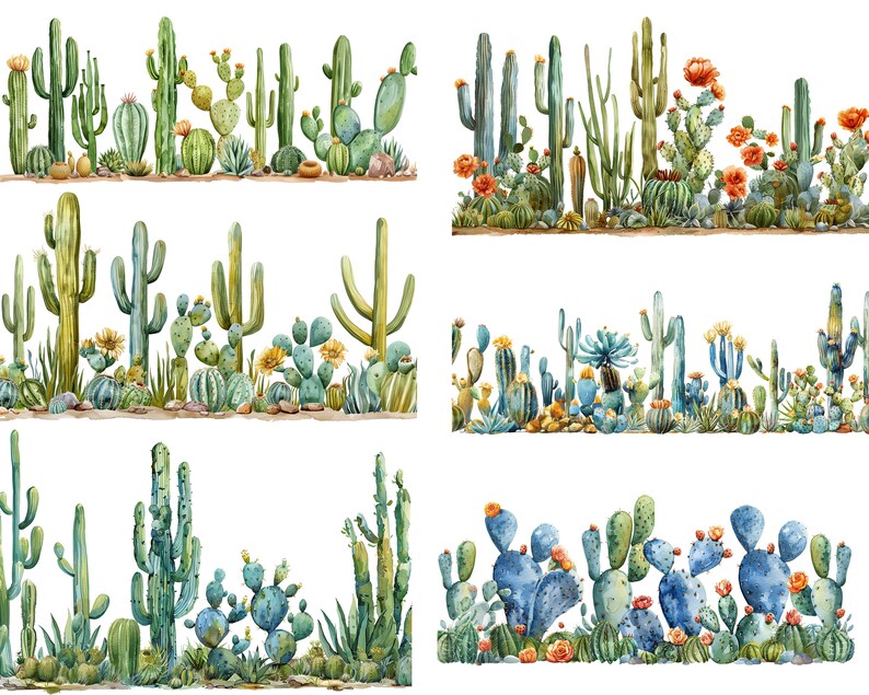 Watercolor Cactuses Borders Clipart - Etsy