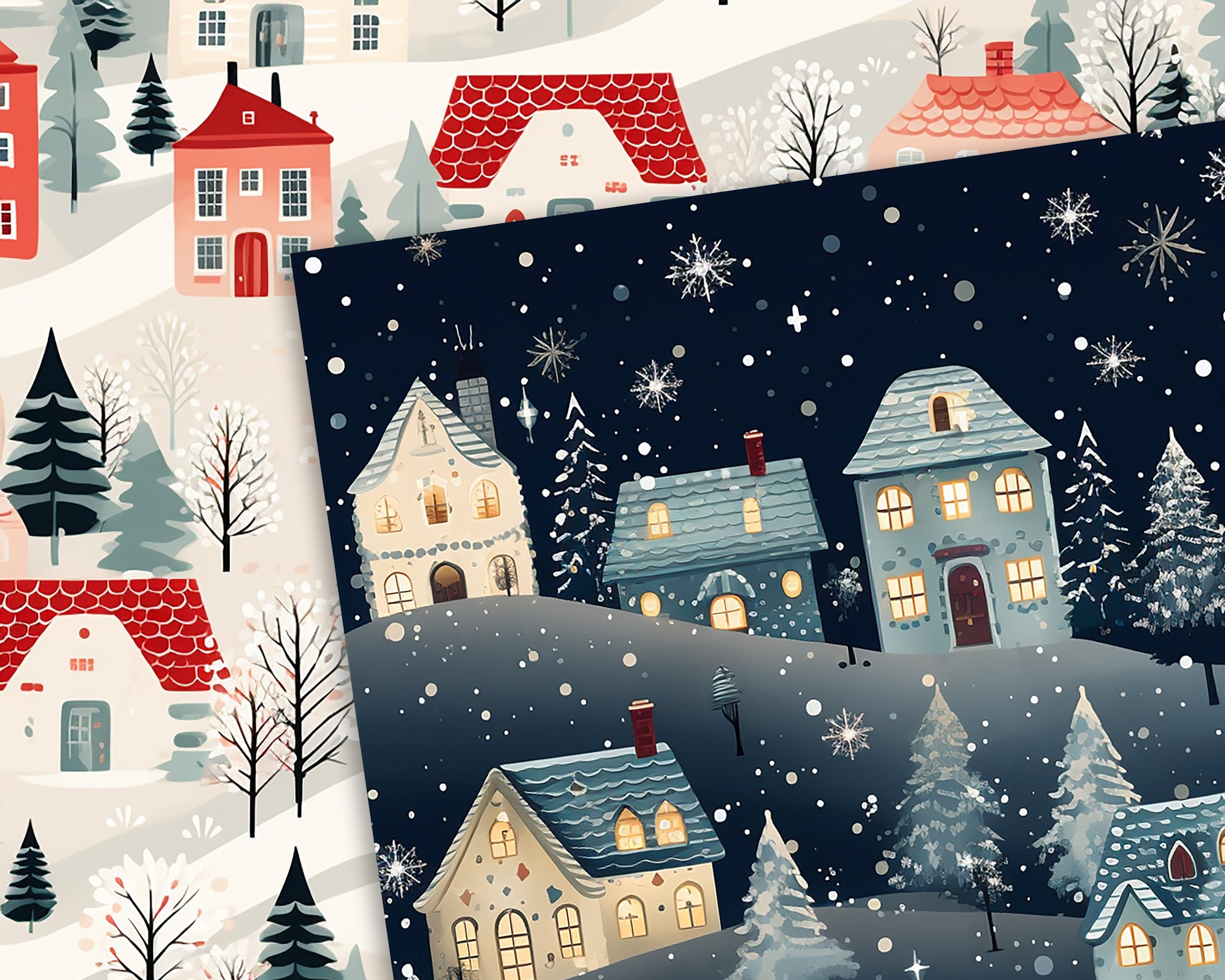 Snowy Christmas Villages Digital Papers - Etsy