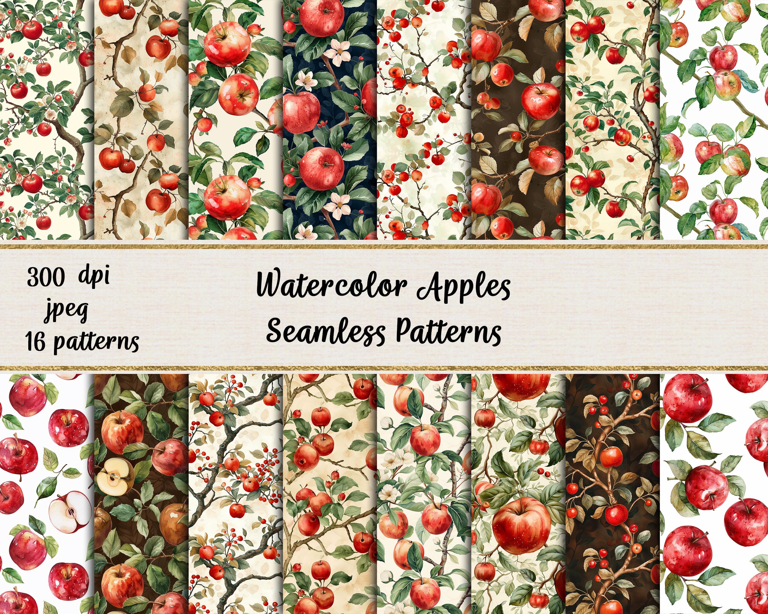Watercolor Apples Seamless Patterns - Etsy