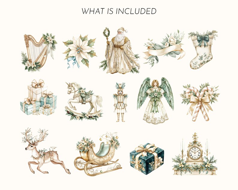 Rococo Christmas Clipart: Watercolor Holiday Illustrations (digital ...