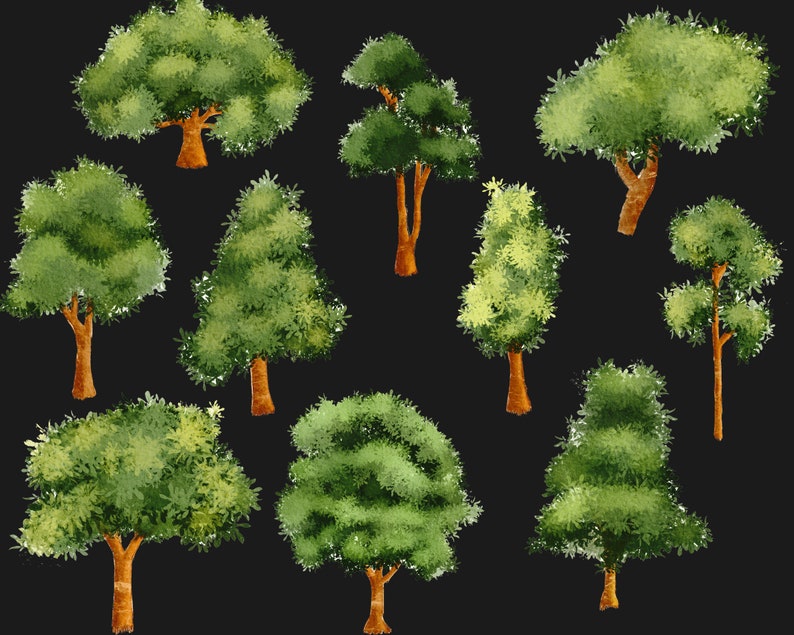 Watercolor Trees Clipart - Etsy
