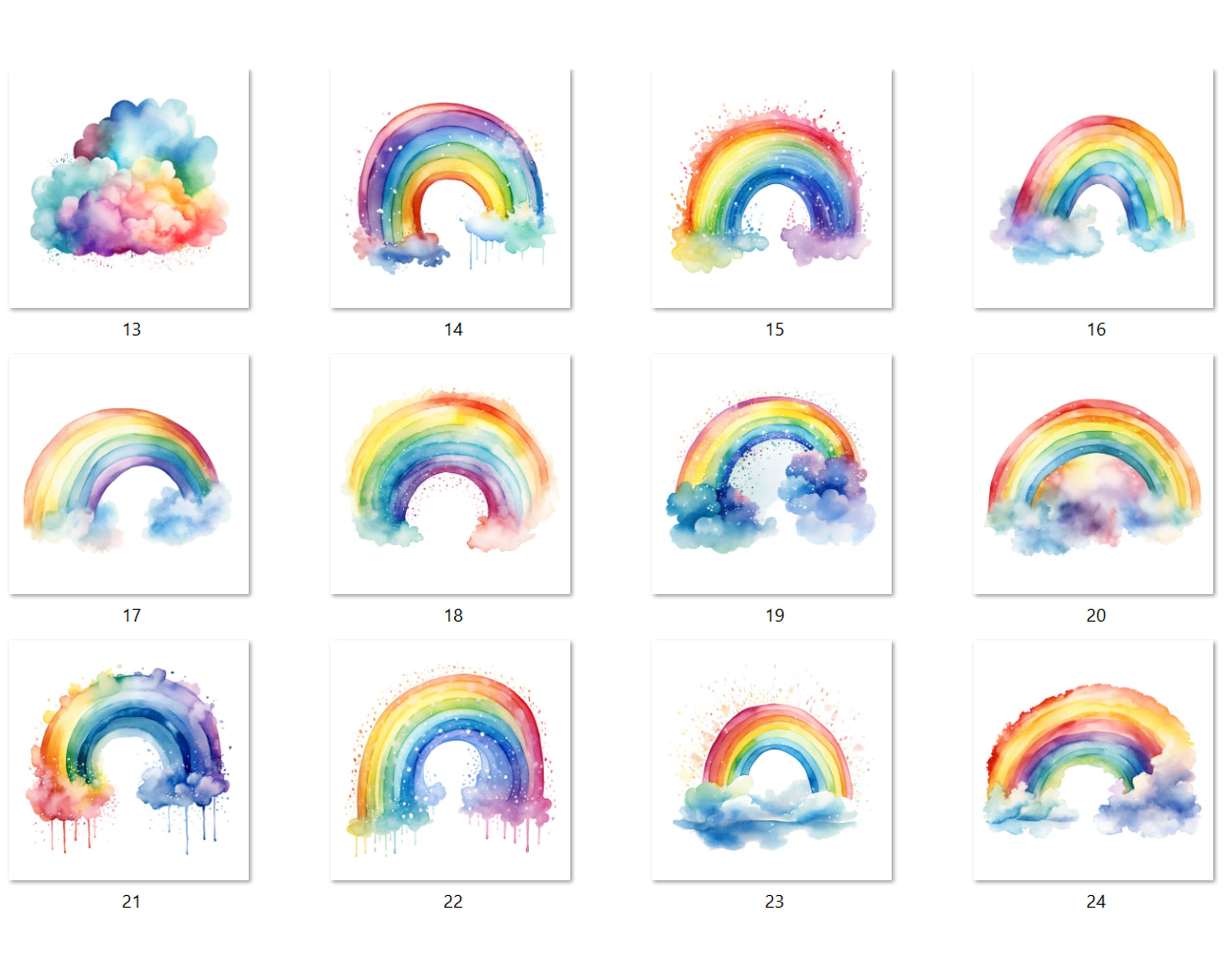 Watercolor Rainbows and Clouds Clipart - Etsy