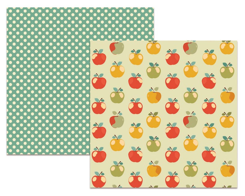 Retro Apples Seamless Patterns, Printable Scrapbook Paper, Instant ...