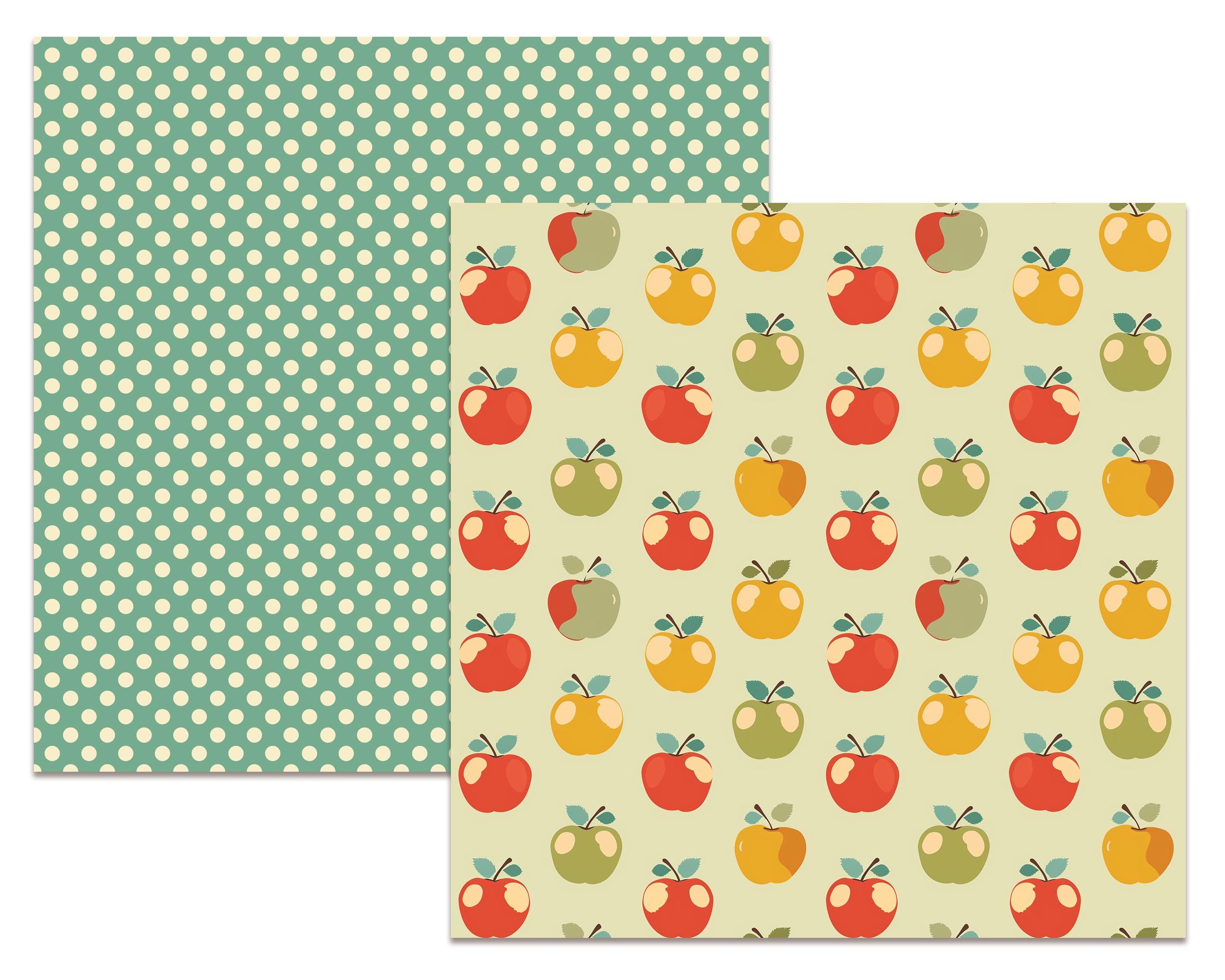 Retro Apples Seamless Patterns, Printable Scrapbook Paper, Instant ...