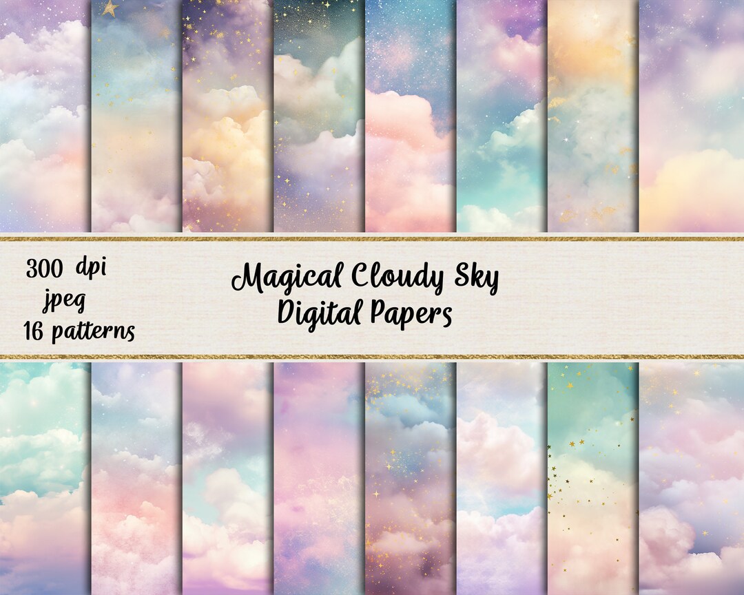 Magical Cloudy Sky Digital Papers - Etsy