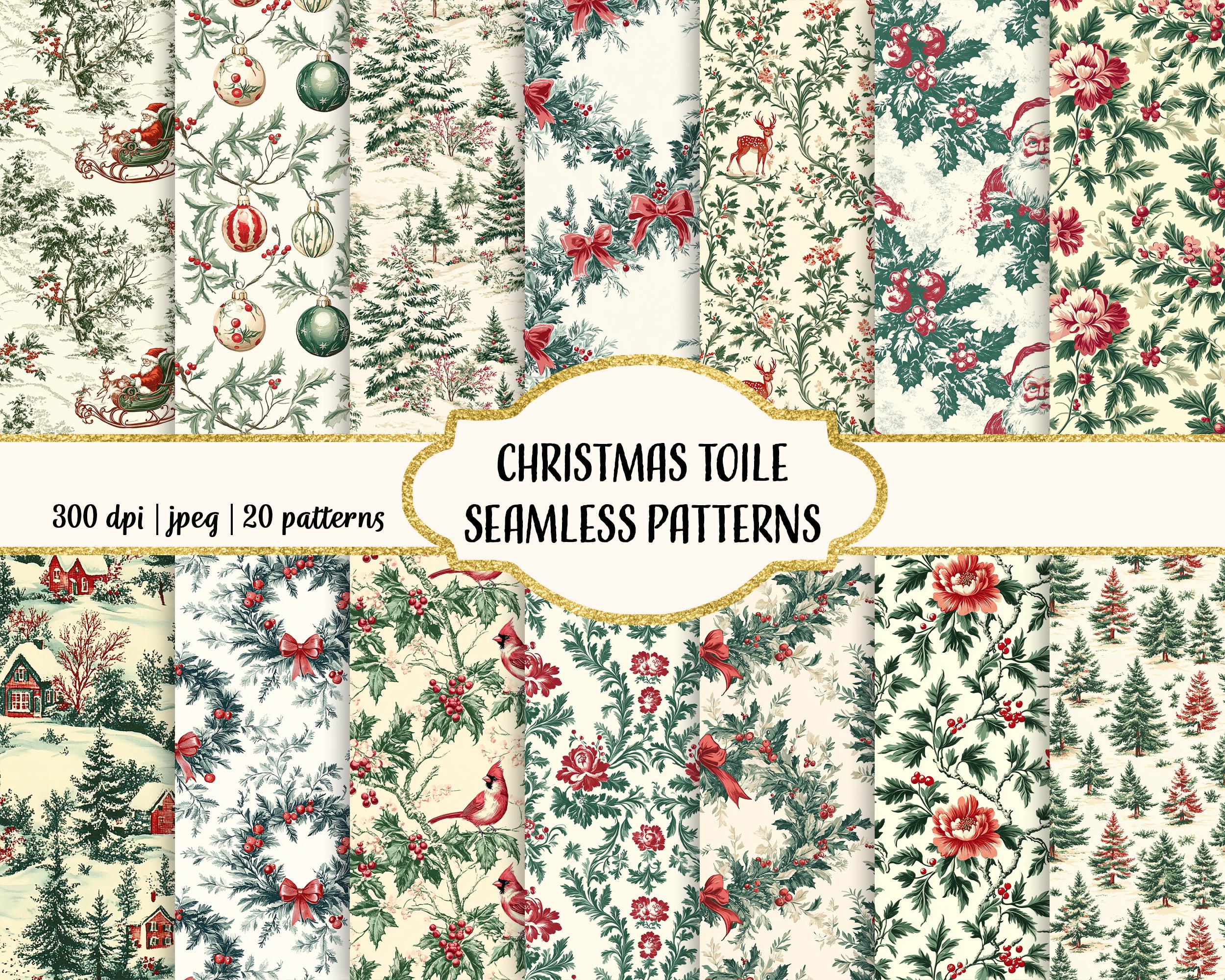 Christmas Toile Seamless Patterns, Printable Scrapbook Paper, Instant ...