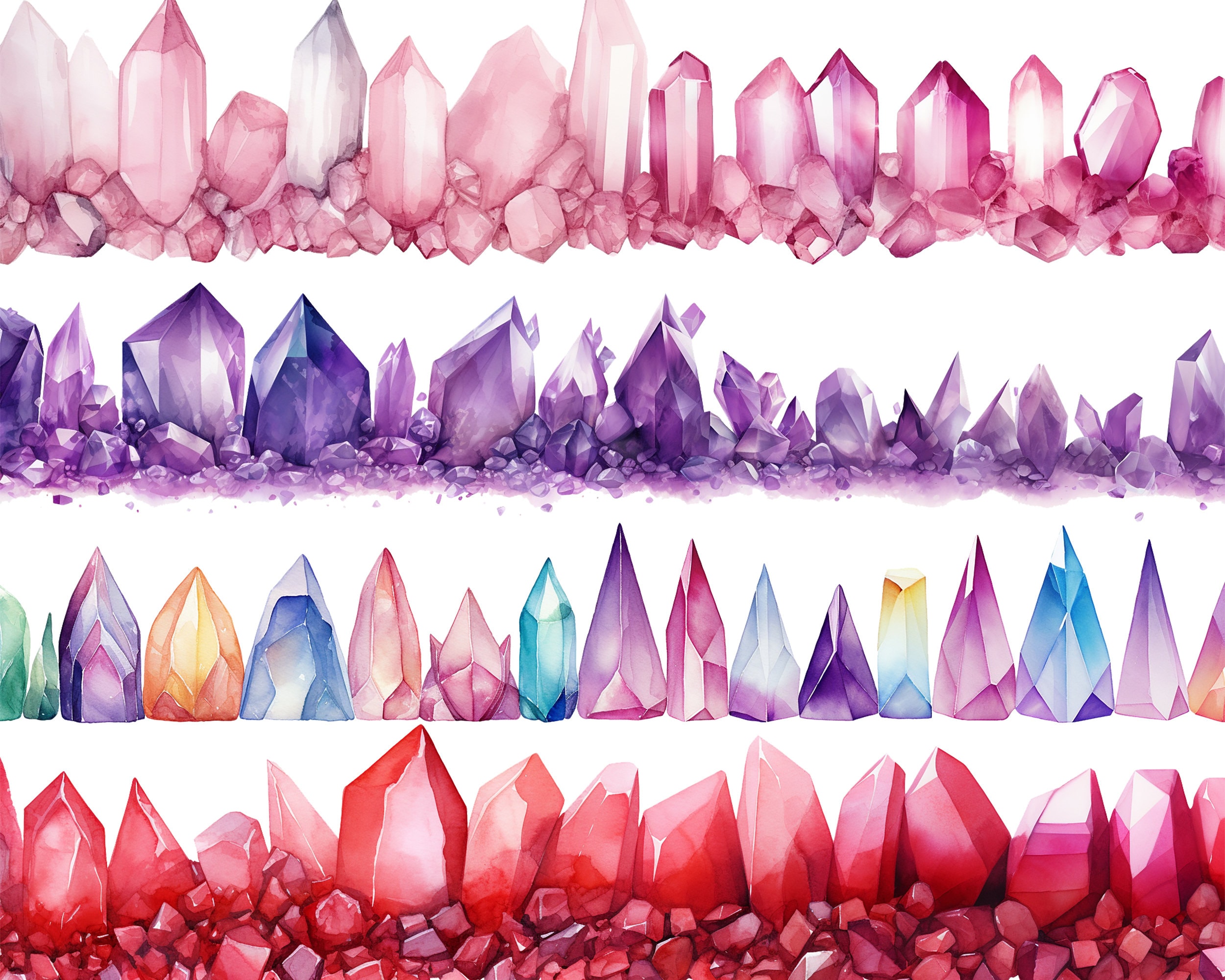 Watercolor Crystals Borders, Printable Crystals Clipart, Commercial Use ...